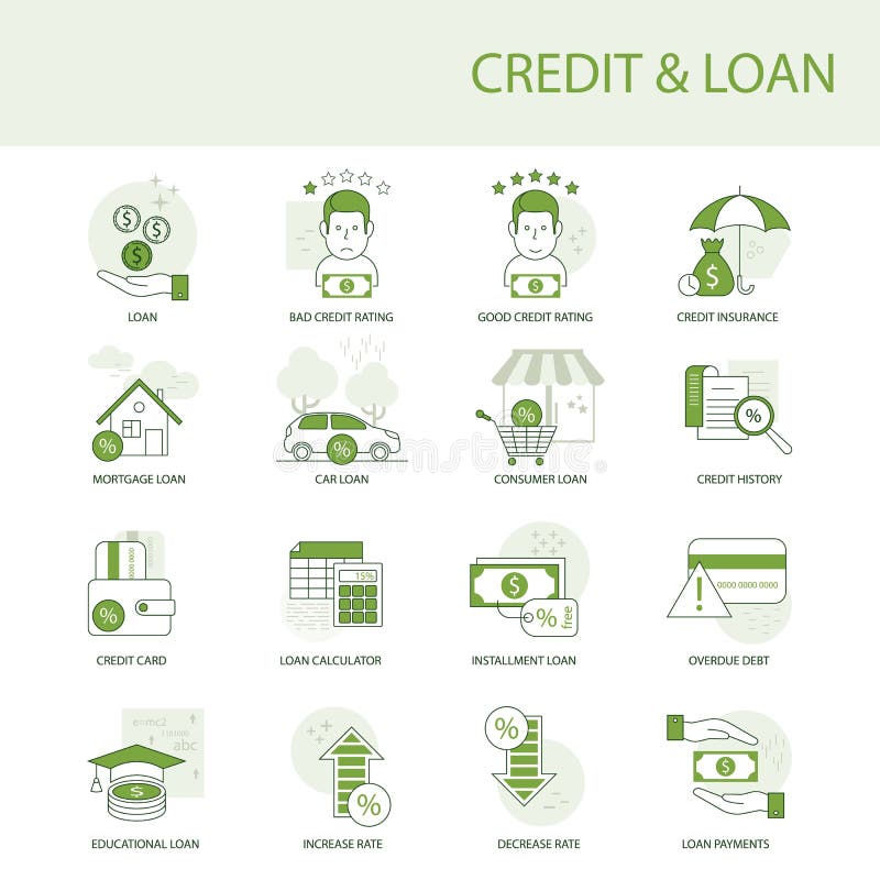 Credit and Loan a Set of Simple Icons. Vector Illustration. Stock ...