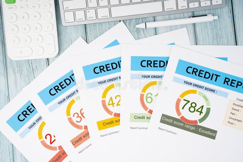 The Credit Score Report Document and Pen with Calculator on the Desk ...