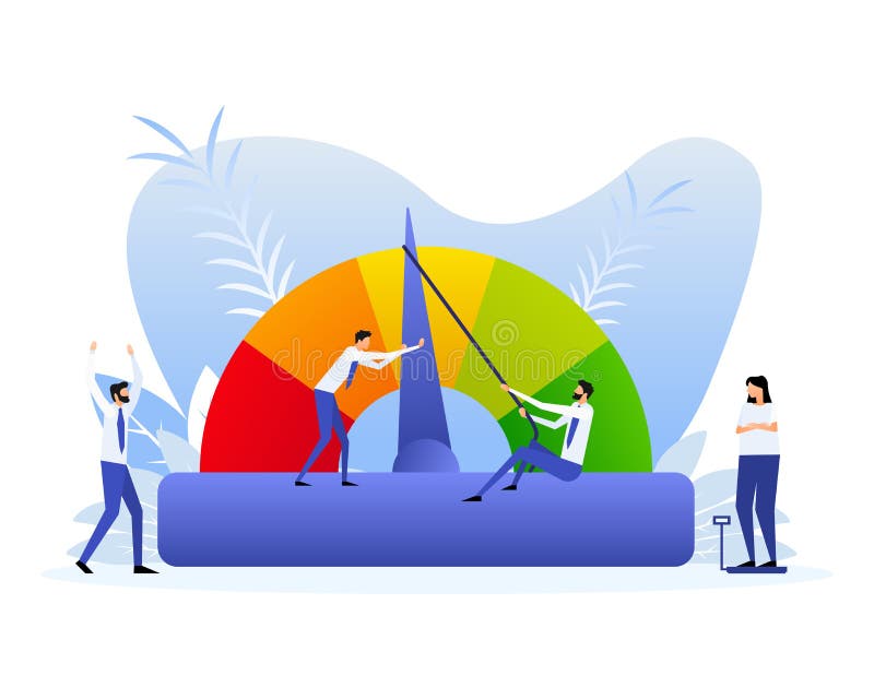 Credit Score Speedometer on White Background. People in Flat Style ...