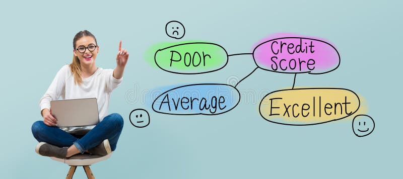 Credit Score Theme with Young Woman Stock Image - Image of blue, happy ...