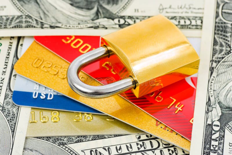 Creditcards, geld en slot stock foto. Image of slot, bank - 11399128