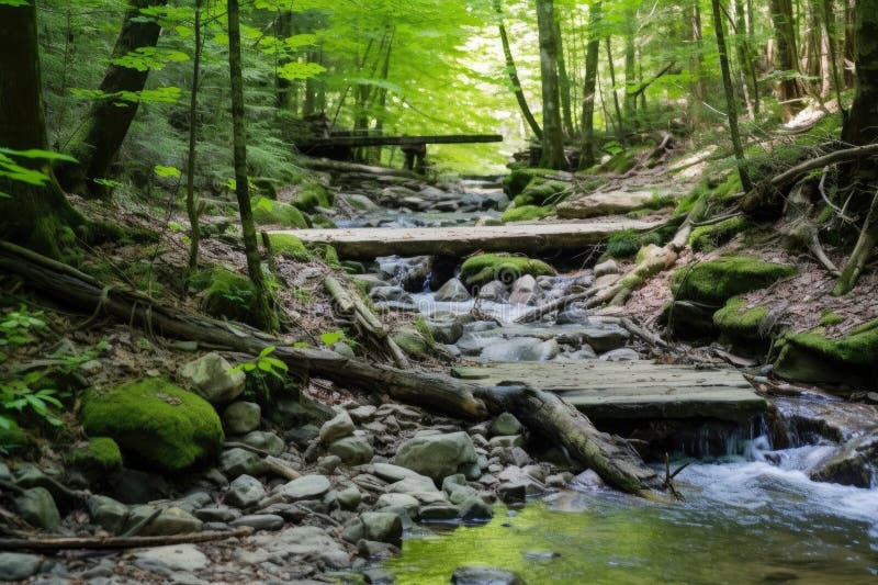 A Creek Crossing on a Wooded Trail Stock Image - Image of forest ...