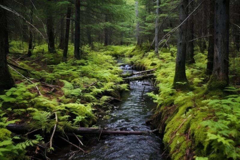 Creek Meandering through a Dark Forest Stock Illustration ...