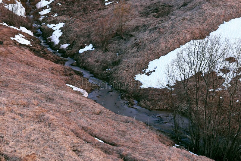 Creek in a Ravine with the Remains of Melting Snow Stock Image - Image ...