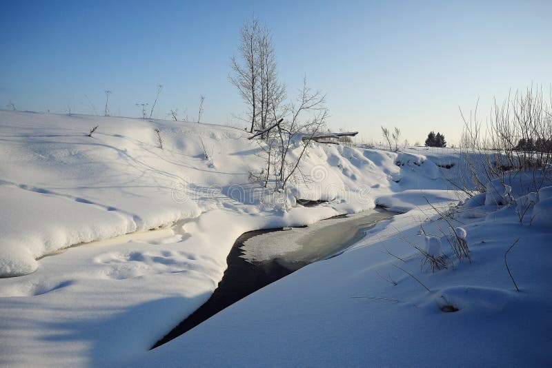 Creek with Snow and Ice Water Stock Image - Image of march, coast: 69618363