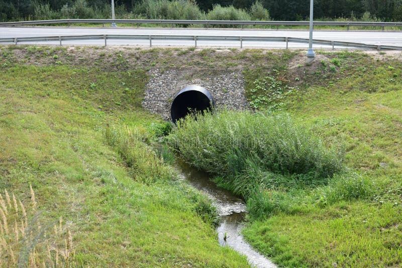 Creek. Water Channel through the Highway Highway Road Stock Photo ...