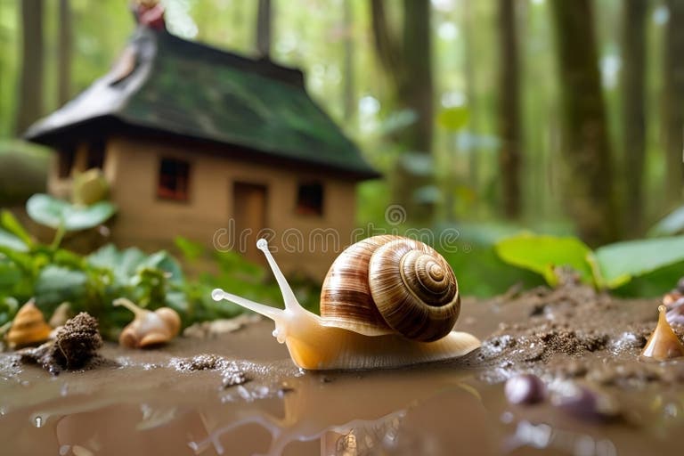 Cute snail on the mud. stock illustration. Illustration of abstract ...