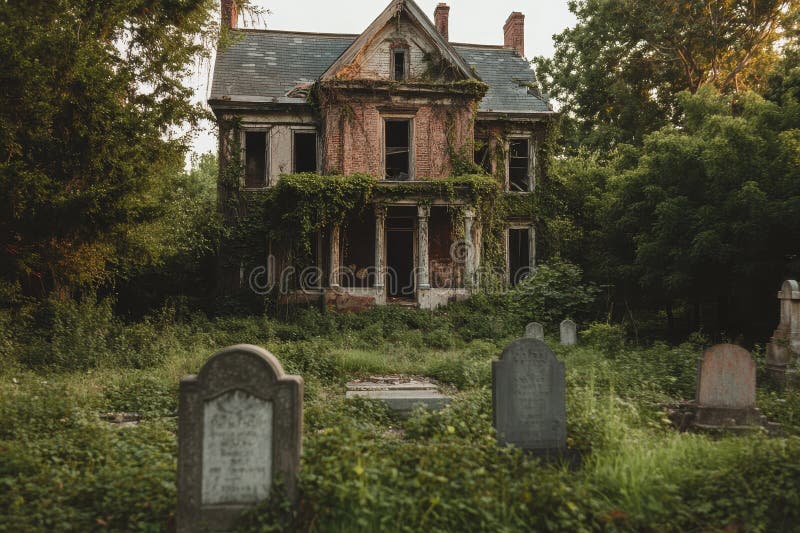 Creepy Abandoned House with Vines and Gravestones in the Front Yard ...