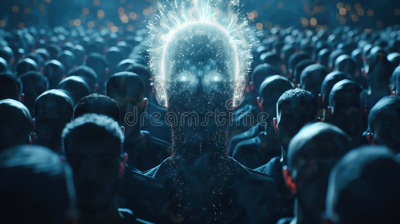 A Creepy Artificial Humanoid Stands among a Crowd of People, Its Head ...