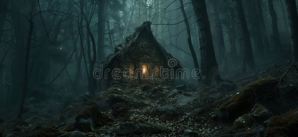 Creepy Cabin in the Deep Dark Woods Stock Illustration - Illustration ...