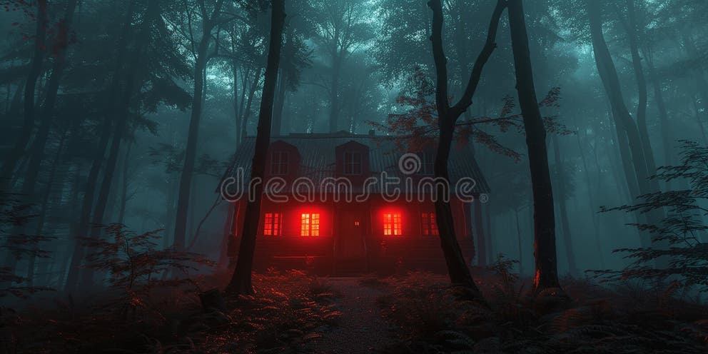 Creepy Cabin in the Deep Dark Woods Stock Illustration - Illustration ...