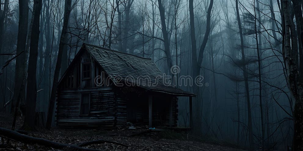 Creepy Cabin in the Deep Dark Woods Stock Illustration - Illustration ...