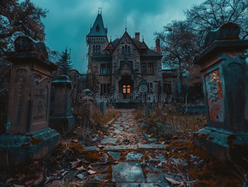 Creepy Castle with Stone Pathway Stock Image - Image of pathway ...