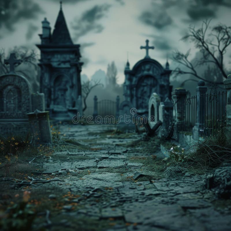 Creepy Cemetery Layout Background Stock Illustration - Illustration of ...