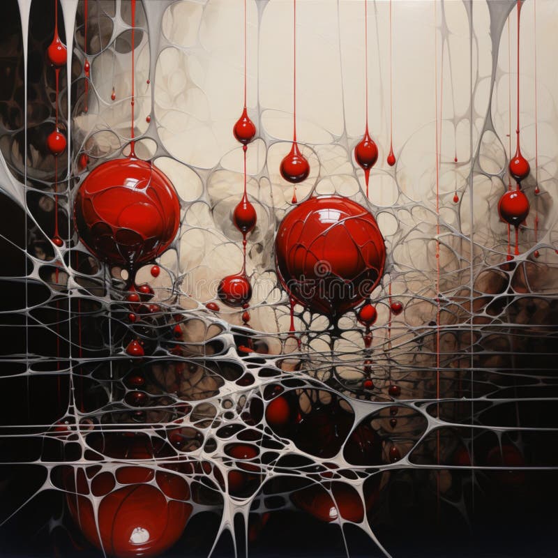 A Creepy CGI World with Dripping Red Bubbles and White Webs. Stock ...