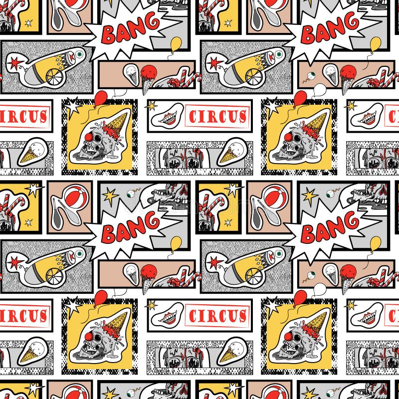 Creepy Circus Elements, Evil Clown and Human Skull. Stock Vector ...