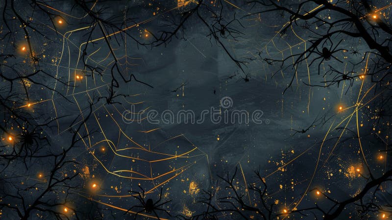 Creepy Cobweb Border with Black Widow Spiders and Shimmering Webs Stock ...