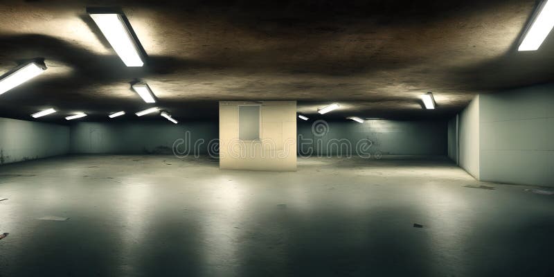 Creepy and Dark Empty Parking Lot Beneath the Earth. AI Generated Stock ...