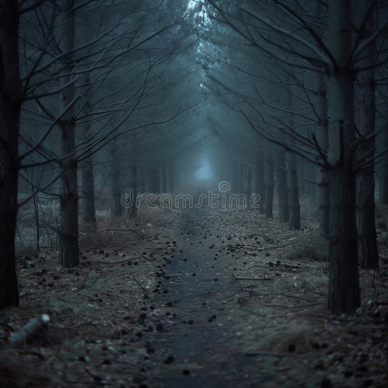 Creepy Dark Forest, Scary Pathway. Lonely Path in Middle of Woods Stock ...