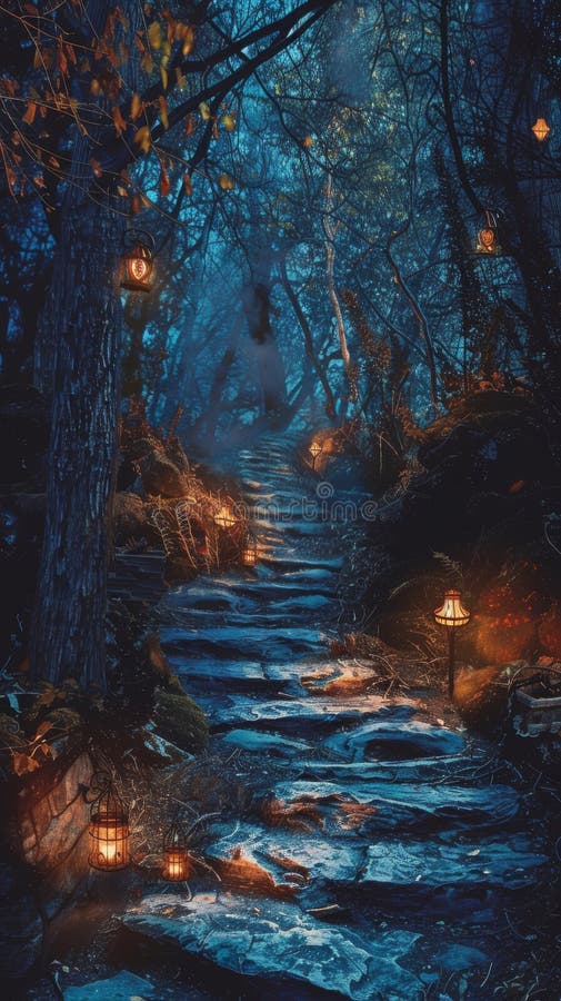 Creepy Forest Path Halloween Layout Background Stock Illustration ...