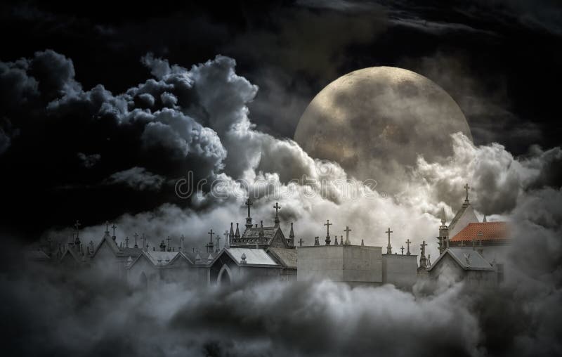 Creepy full moon night stock image. Image of cloud, grave - 218503695