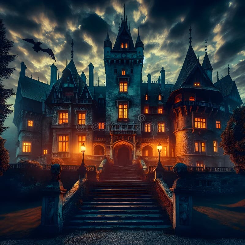 A creepy ghost house stock illustration. Illustration of poster - 373714666