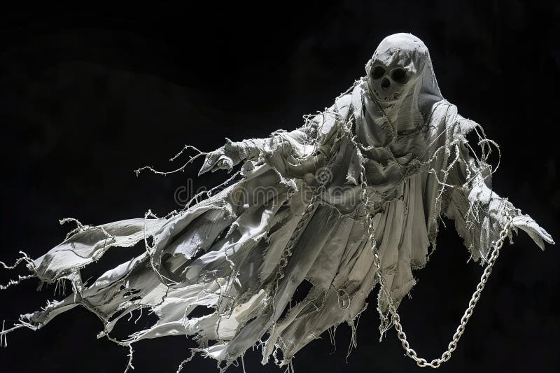 Creepy Ghost with Tattered Cape and Chain, Floating in the Darkness on ...
