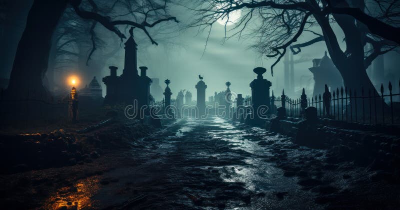 Creepy Graveyard Fog Eerie Silence in the Mist Stock Illustration ...