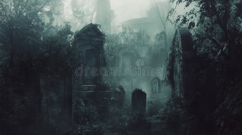 Creepy Graveyard Scene. stock photo. Image of overgrown - 342145364