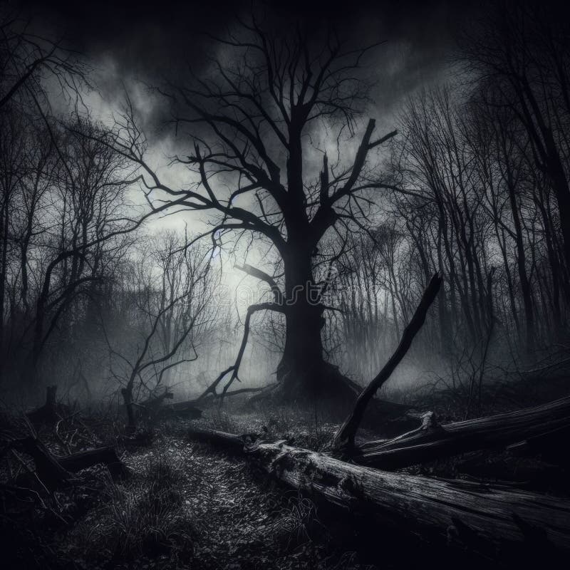 Creepy Horror Forest with Scary Tree. Stock Illustration - Illustration ...