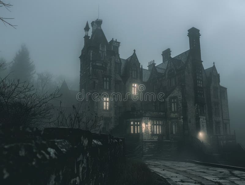 A Creepy Looking Castle with a Clock Tower Stock Image - Image of ...