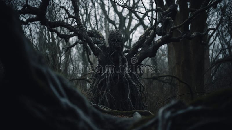A Creepy Looking Tree in the Middle of a Forest with No Leaves on it S ...