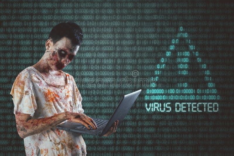 Creepy Male Zombie with Damaged Laptop Stock Photo - Image of error ...