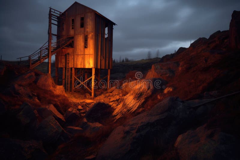 Creepy Mine Shaft Lit by Fading Sunlight Stock Illustration ...