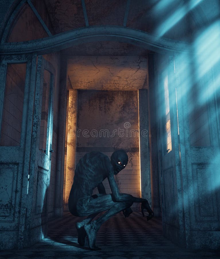 Creepy Monster in a Haunted House Stock Illustration - Illustration of ...