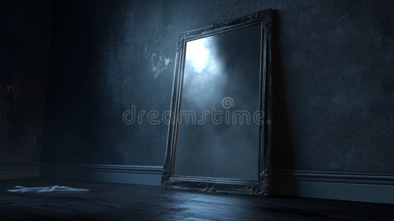A Creepy, Ornate Mirror in a Dark Room Stock Illustration ...
