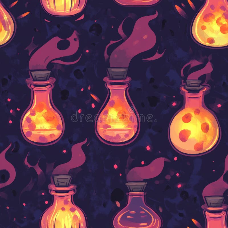 A Creepy Potion Bottle Pattern with Glowing Elixirs and Eerie Smoke ...