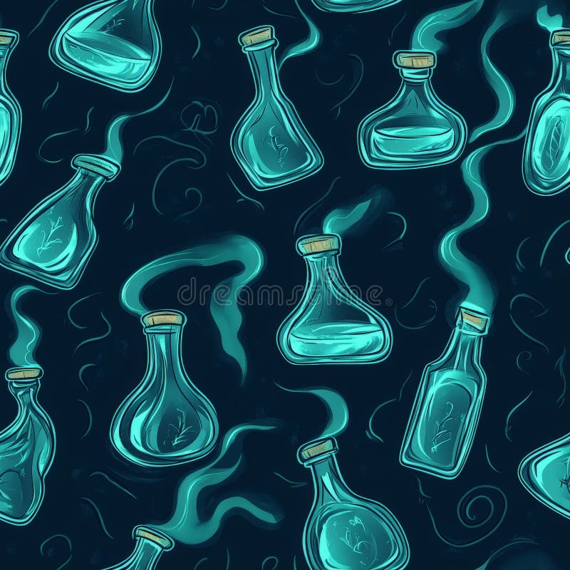A Creepy Potion Bottle Pattern with Glowing Elixirs and Eerie Smoke ...