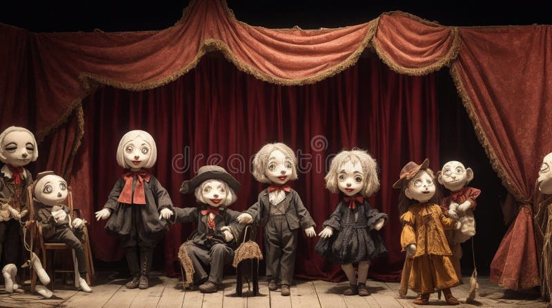 A Creepy Puppet Theater with Puppets that Seem Alive Stock Illustration ...