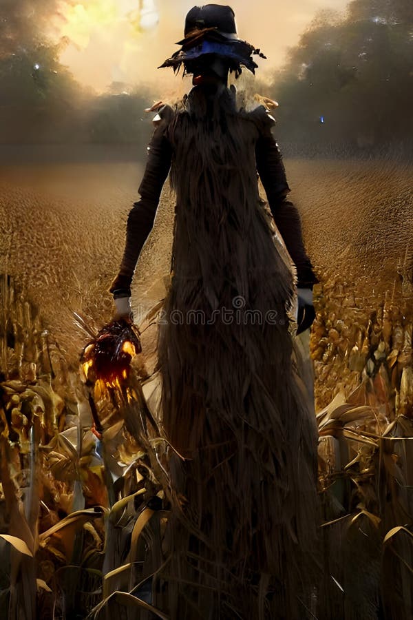 Creepy Scarecrow in a Corn Field Stock Illustration - Illustration of ...
