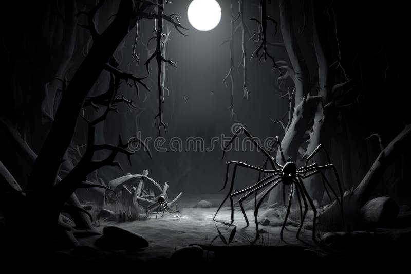 Dark Creepy Spider Scene Giant. Generate Ai Stock Illustration ...