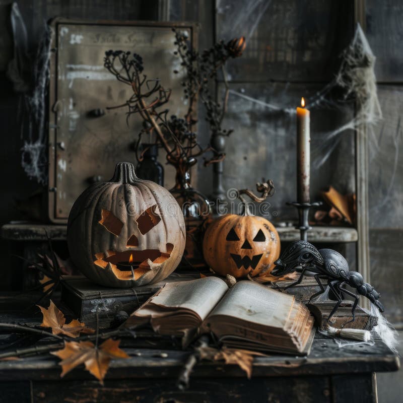 Creepy Studio Shot of Halloween Objects Stock Illustration ...