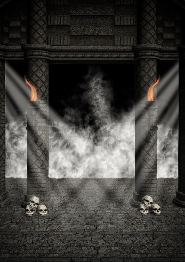 Creepy temple entrance stock illustration. Illustration of black ...