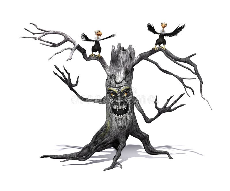 Creepy Tree with Angry Vultures Stock Illustration - Illustration of ...
