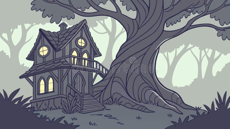 Spooky Haunted House in a Dark and Eerie Forest at Night, Vector Design ...