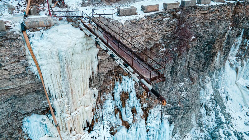 A Creepy Walkway at the Quarry with Ice Forming on the Wall Stock Image ...