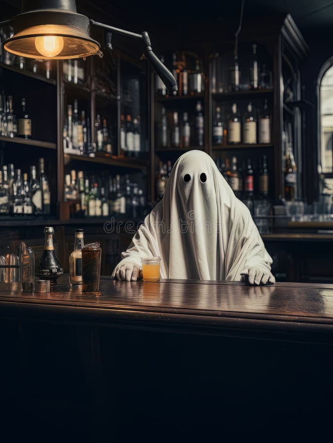 Creepy White Ghost Sitting at the Bar Table with Alcohol, AI Stock ...