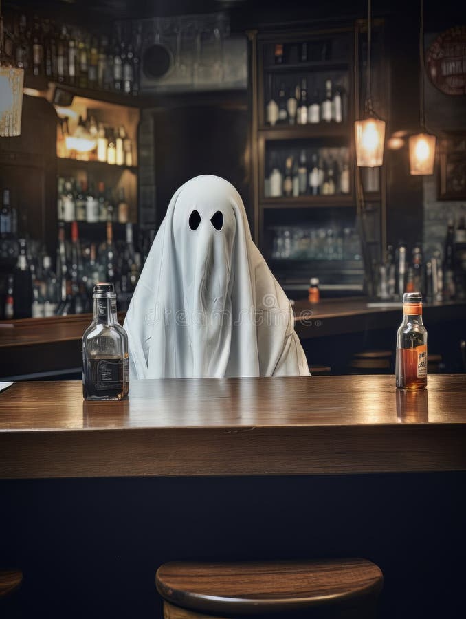Creepy White Ghost Sitting at the Bar Table with Alcohol, AI Stock ...