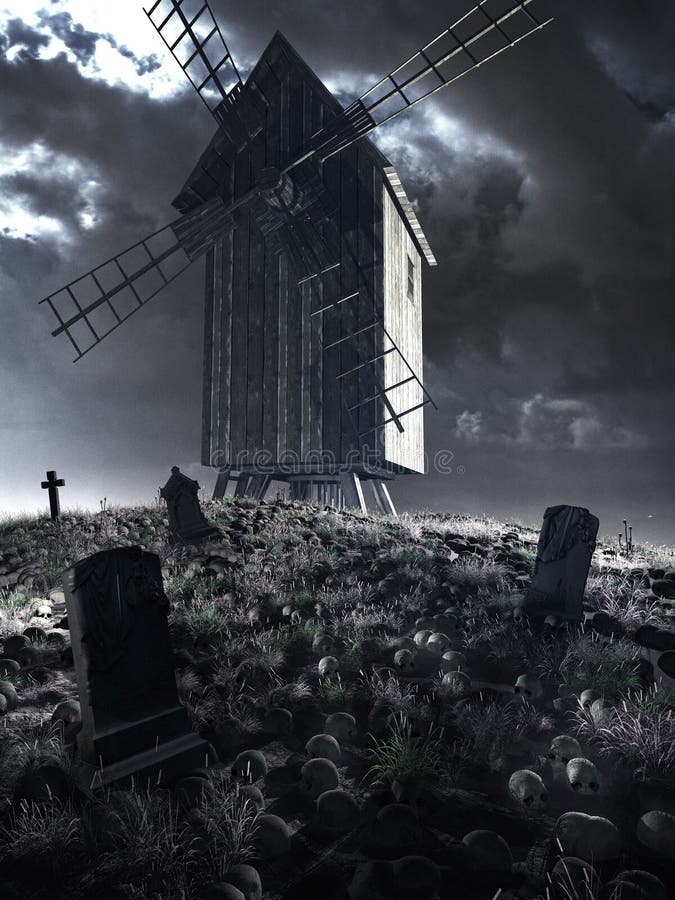 Creepy windmill and birds stock illustration. Illustration of halloween ...