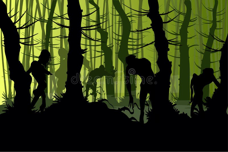 Creepy zombies in a forest stock vector. Illustration of scary - 78891198